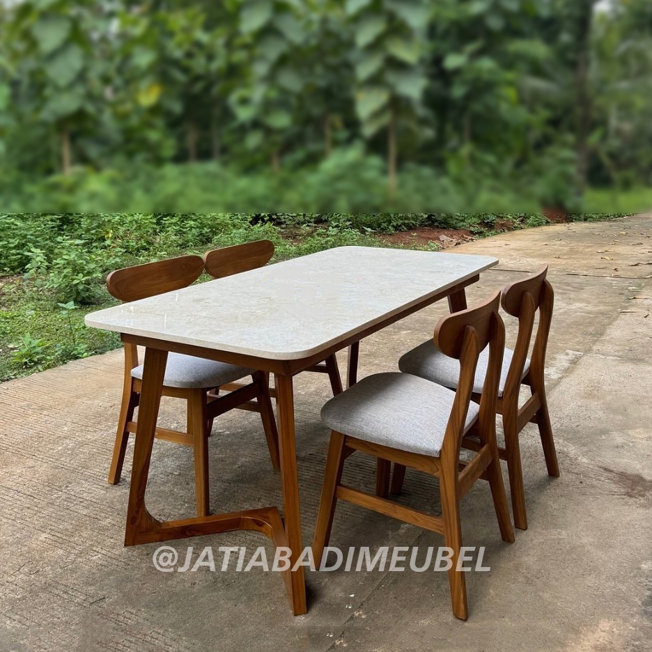 Jual Set Meja Makan Marmer Kayu Jati Minimalis, Dining Table Set Meja ...