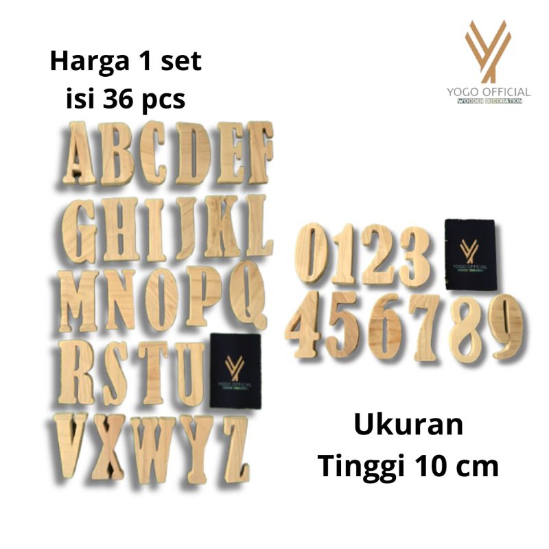 Jual Huruf Angka Kayu 1 Set Isi 36 Pcs Ukuran Tinggi 10 Cm Alfabet A ...