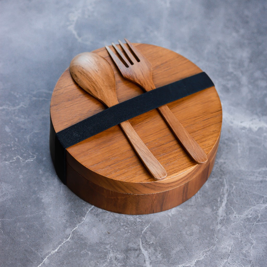 Jual Suradi Tempat Makan Bento Lingkaran Set Sendok Garpu Kayu Jati ...