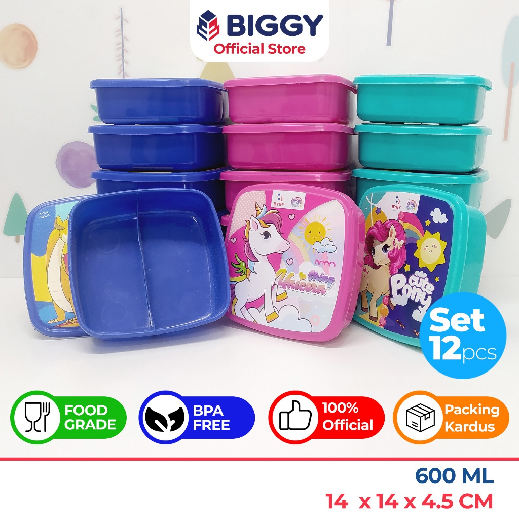 Jual Biggy [LUSIN] Set 12 Pcs Lunch Box Lucky 600ml Sekat 2 / Tempat ...