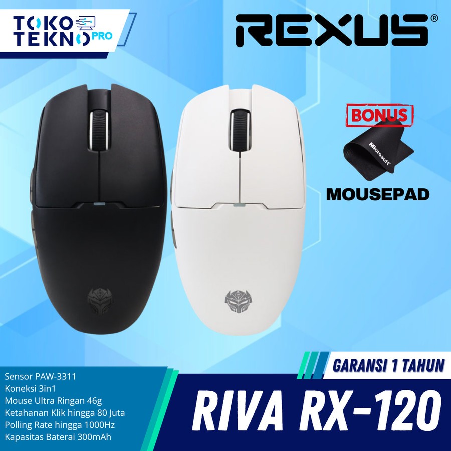 Jual Rexus Riva RX-120 / RX120 Mouse Gaming Wireless Lightweight Triple ...