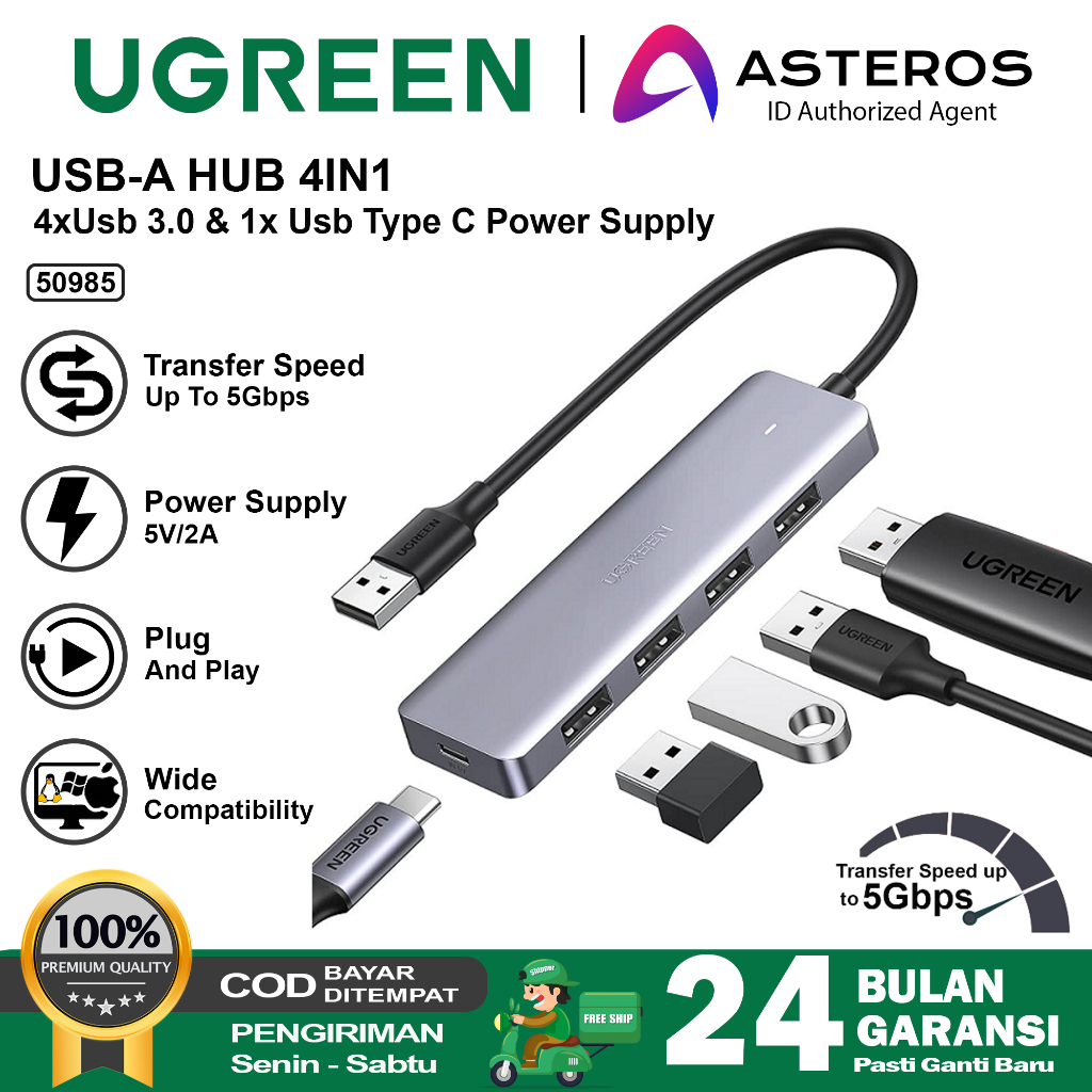 Jual UGREEN USB Hub 4 Port USB 3.0 High Speed 5Gbps 50985 | Shopee Indonesia