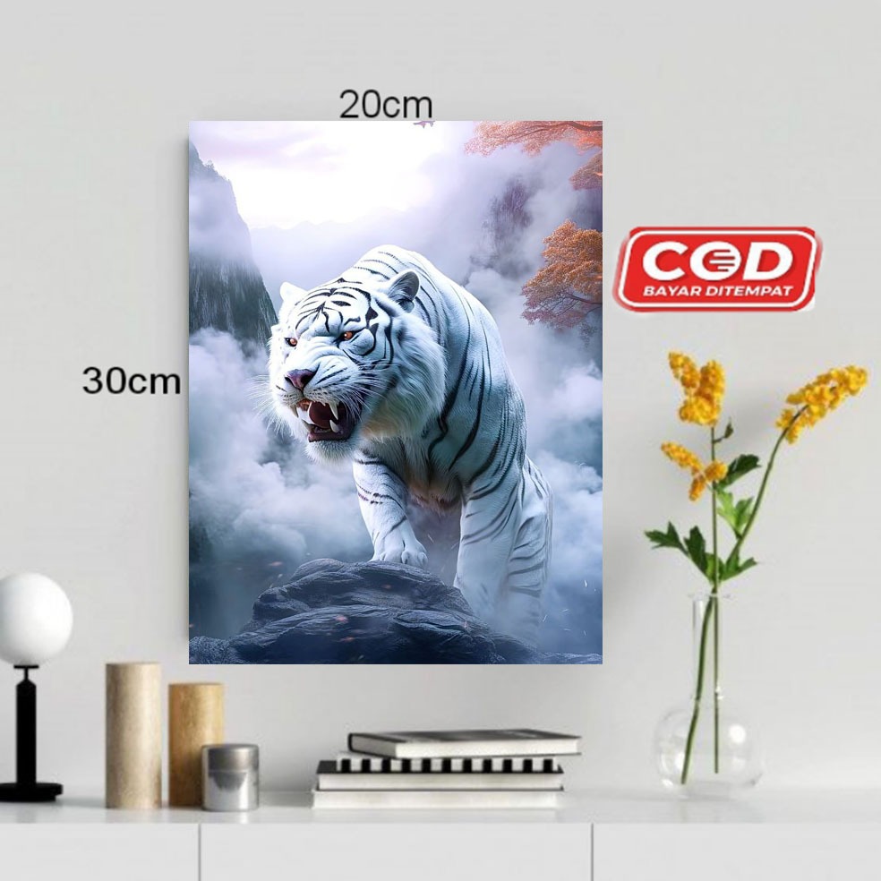 Jual HIASAN DINDING TEMA MACAN PUTIH/POSTER KAYU GAMBAR MACAN PUTIH ...