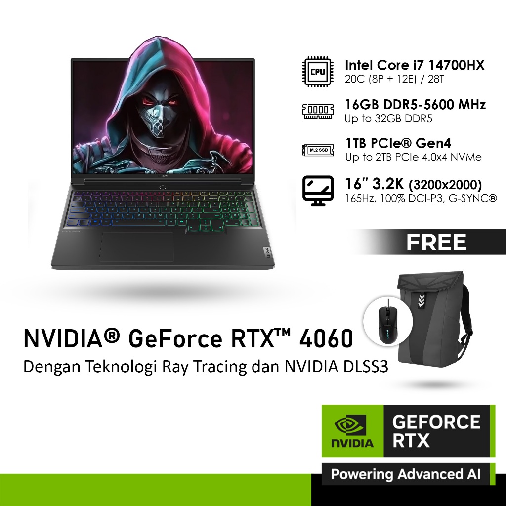 Jual LENOVO LEGION 7 16 16IRX9 GeForce RTX™ 4060 8GB - i7 14700HX 16GB 1TB WINDOWS 11 - 07ID ...