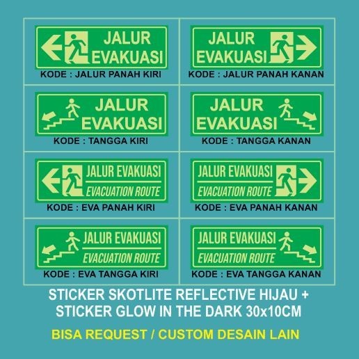 Jual Cutting Sticker Skotlite Reflective Glow in the dark Sign Jalur Evakuasi Evacuation Route ...