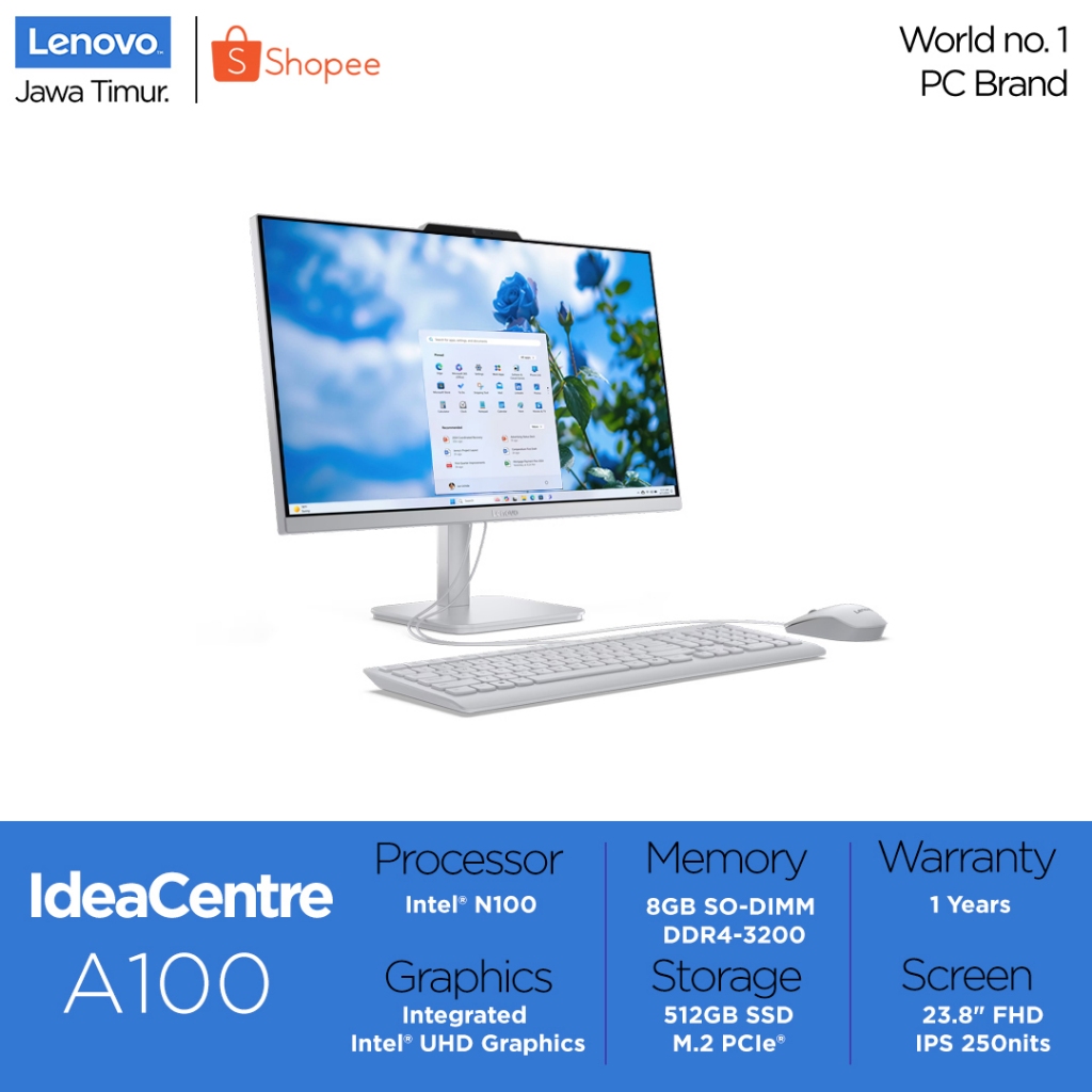 Jual Lenovo AIO A100 0FID Intel N100 8GB 512GB Intel UHD Graphics DOS ...