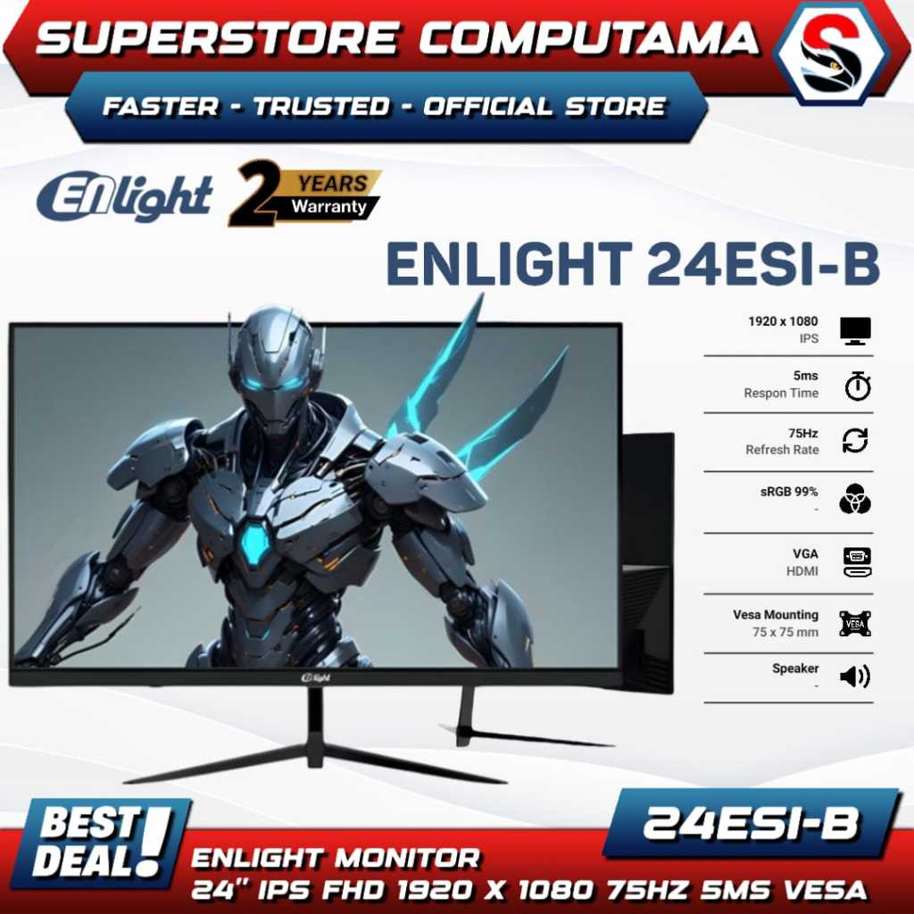 Jual Monitor LED Enlight 24ESI-B 24" Frameless IPS FHD 1920×1080 75Hz ...