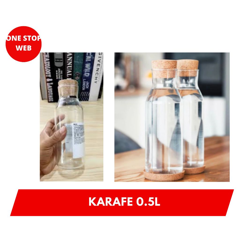 Jual Karafe Kaca Bening Dengan Tutup Gabus 0.5L Cold Hot Drink Water Bottle Botol Minuman Kaca ...
