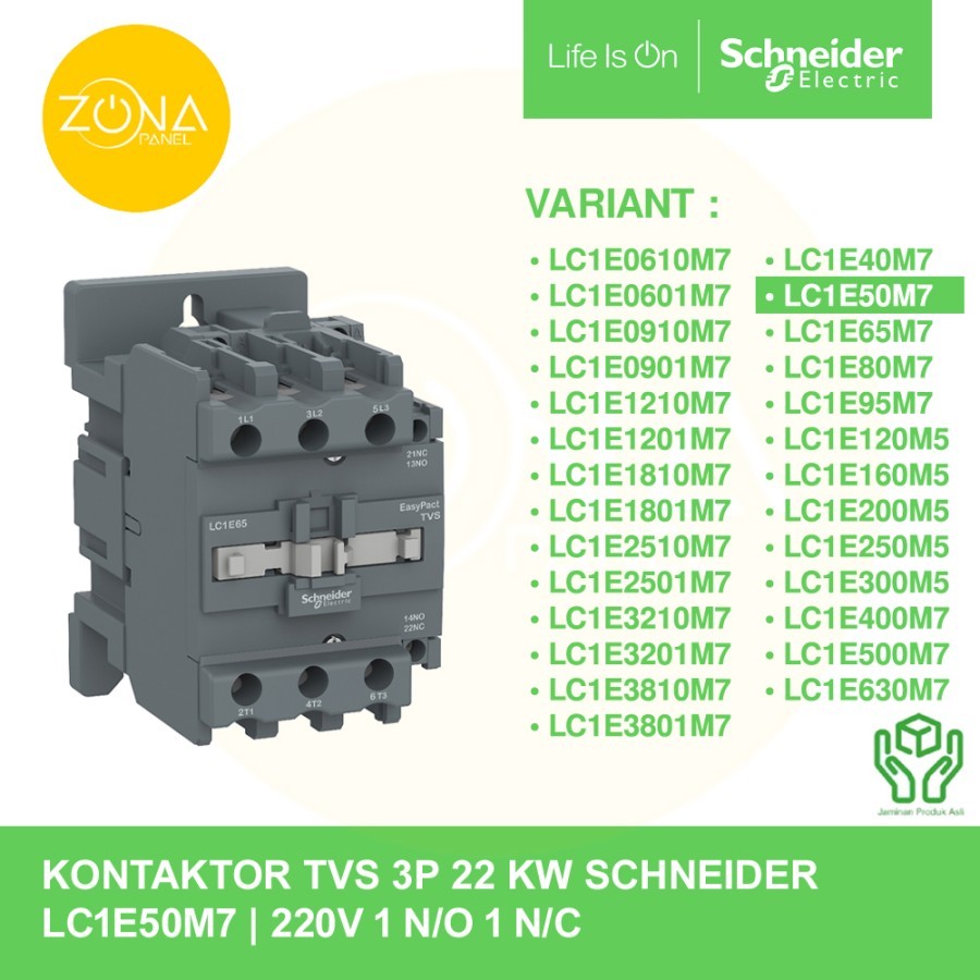 Jual KONTAKTOR CONTACTOR TVS 3P SCHNEIDER LC1E50M7 LC1E50 220V ORIGINAL | Shopee Indonesia