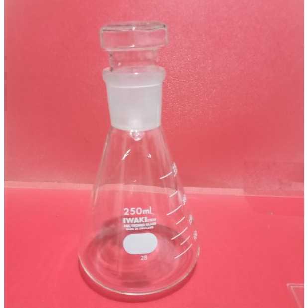 Jual Erlenmeyer dengan Tutup Glass 250ml Iwaki. Erlenmeyer with glass stopper 250ml Iwaki ...