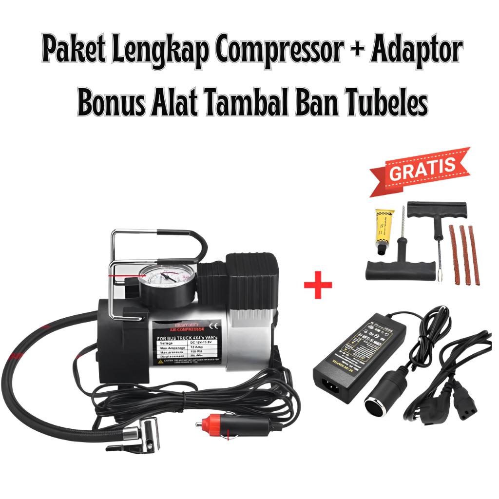 Jual (Paket Lengkap) Compressor Mini Listrik + Adaptor Bonus Alat ...