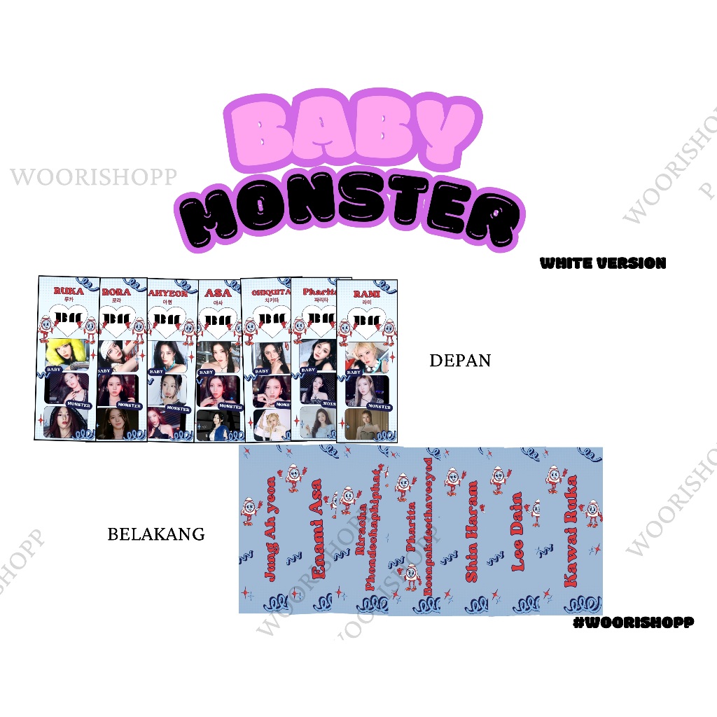 Jual PHOTO STRIP BABYMONSTER WHITE 2SISI (HARGA 8 PCS + LAMINASI 2 SISI) ALL WOORI BABY MONSTER ...