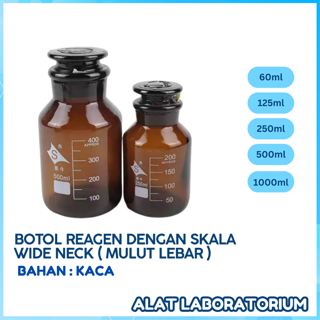 Jual BOTOL REAGEN KACA DENGAN SKALA ( MULUT LEBAR ) WIDE MOUTH REAGENT ...