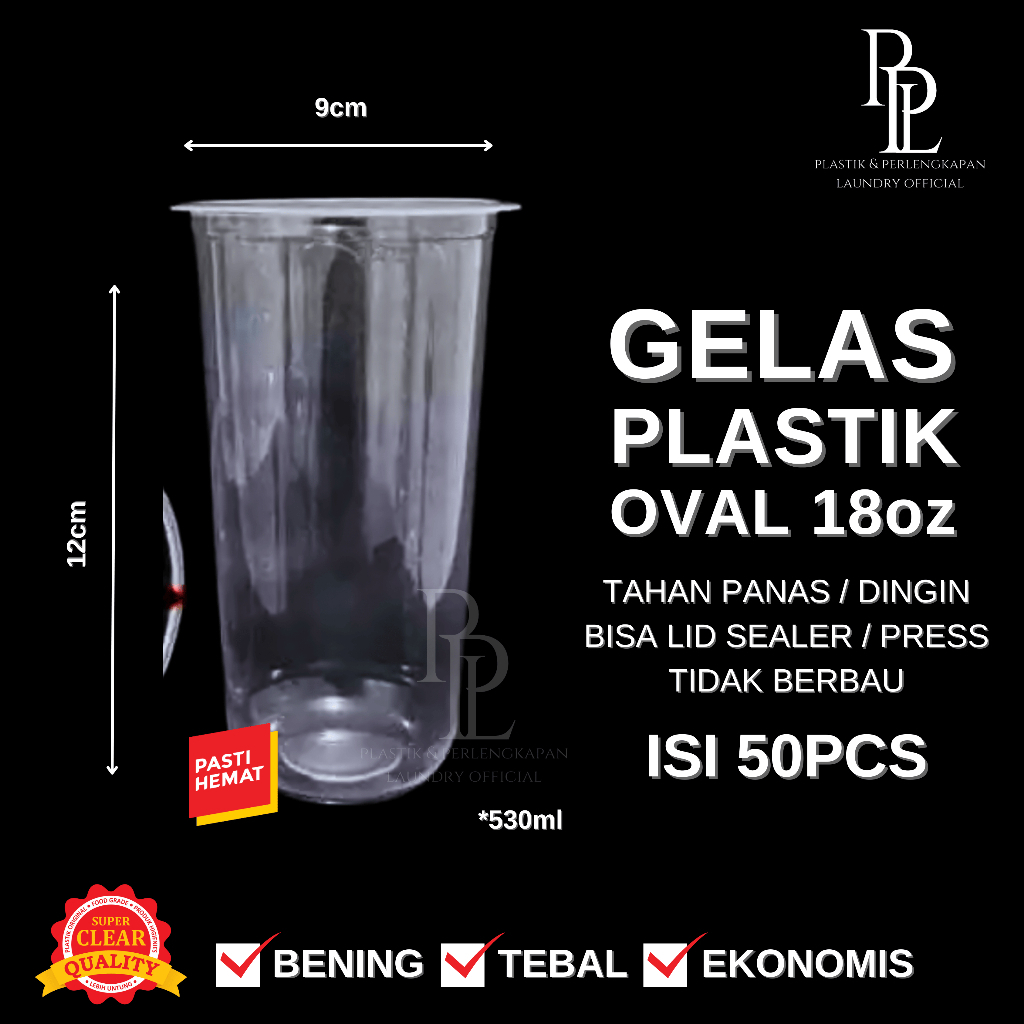 Jual [50 PCS] 1 PACK Gelas Plastik 18oz OVAL 530 ml | Gelas Plastik ...
