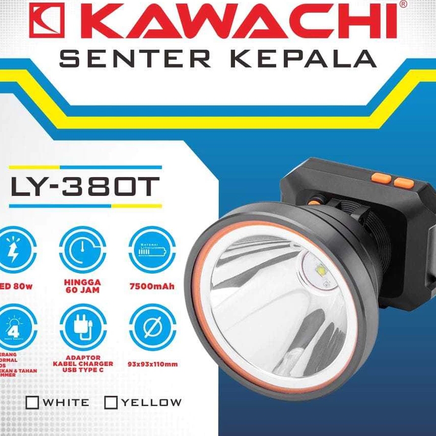 Jual Kawachi Senter Kepala 80WATT 7.500mAH Menggunakan kabel charger USB Type C LY-380T | Shopee ...