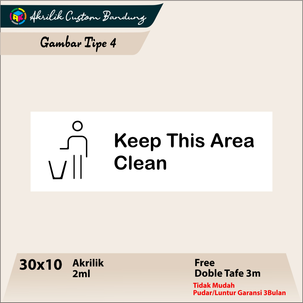 Jual Akrilik Keep This Area Clean Tipe 4 Acrylic Signage | Shopee Indonesia