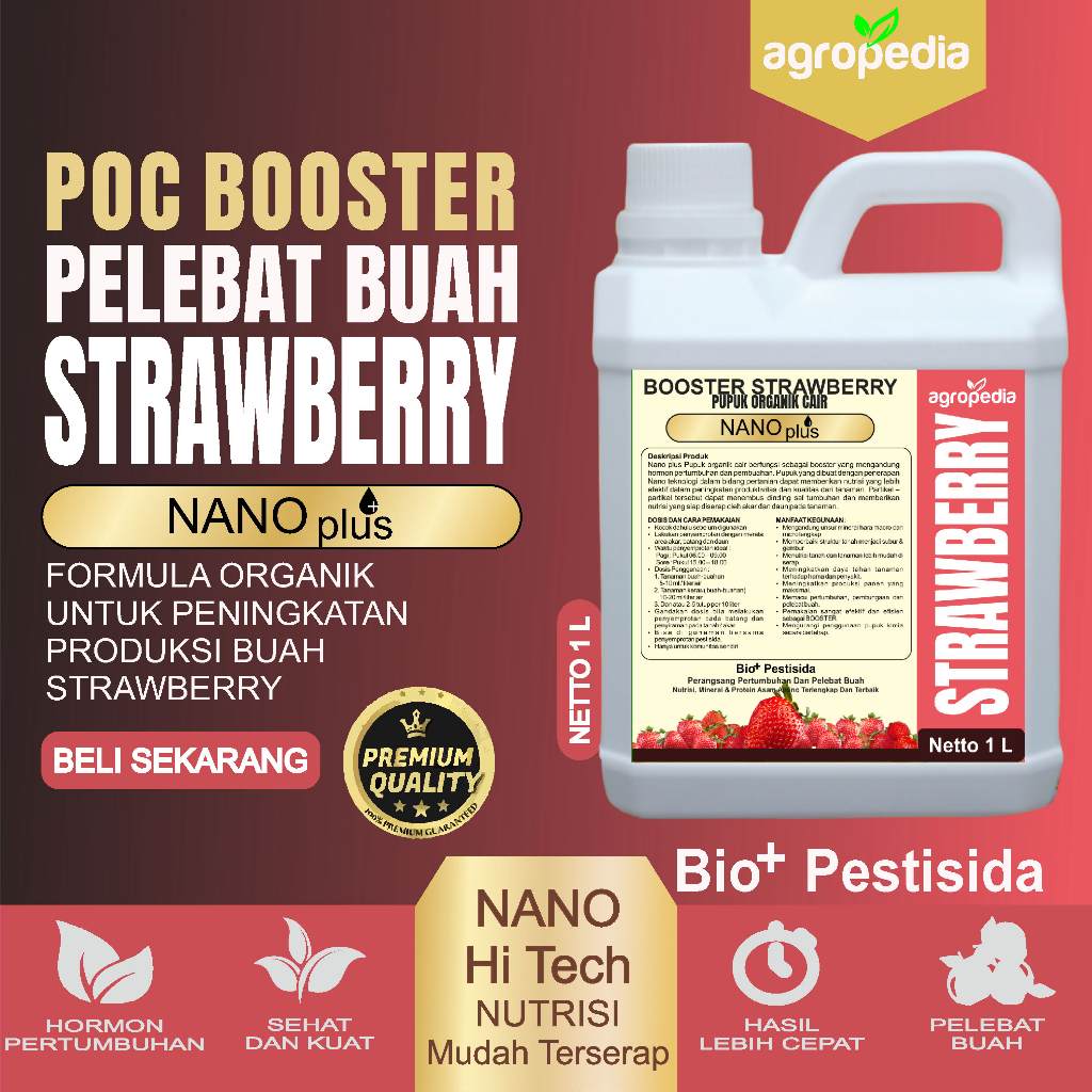 Jual NUTRISI BOOSTER Pupuk Strawberry Agar Cepat Berbuah, Super Pelebat Buah Strawberry , Pupuk ...