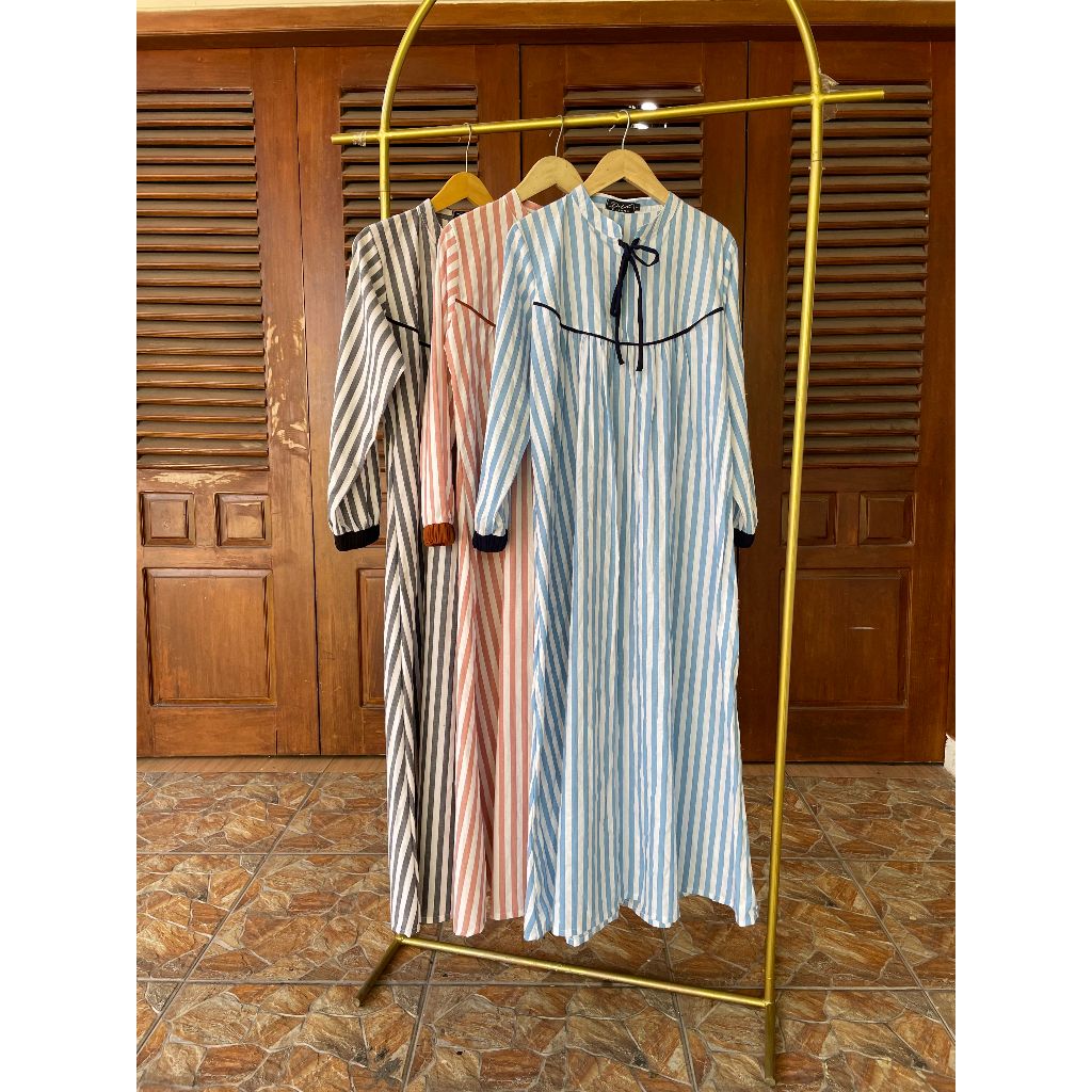 Jual Mona Dress Katun Motif Salur Diva Busana | Shopee Indonesia