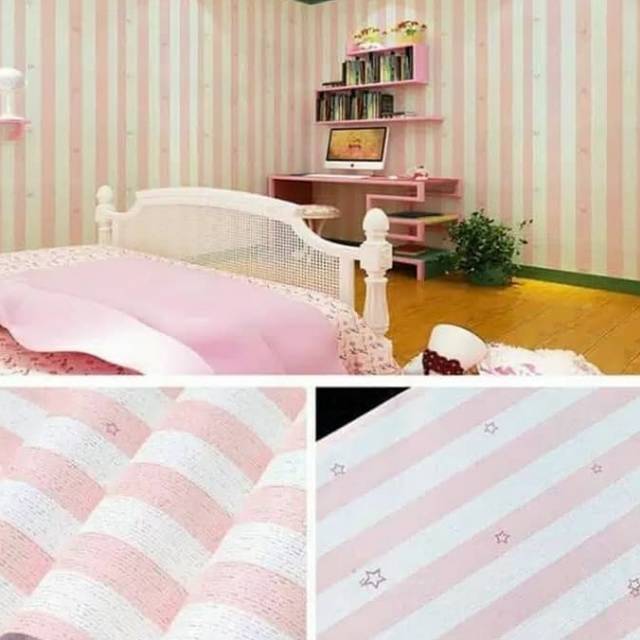 Jual WALLPAPER DINDING MURAH MOTIF SALUR BINTANG PINK 45CM X 4M | Shopee Indonesia