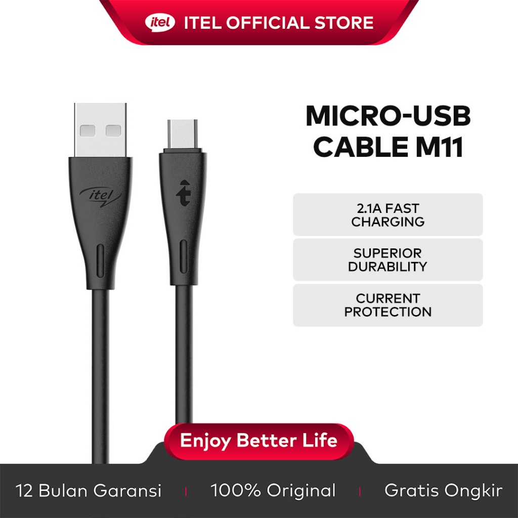 Jual Itel ICD-M11 Cable For micro usb Kabel Casan Kepanjangan 1M Fast ...