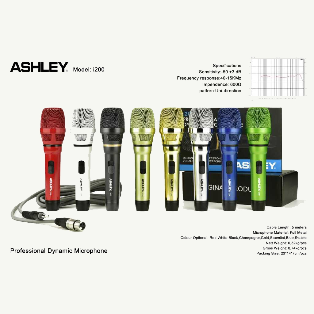 Jual Ashley Model i200 Microphone Profesional Dynamic mic kabel ashley ...