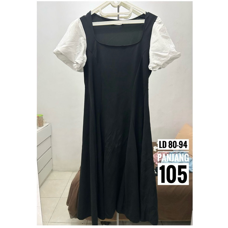 Jual Dress lengan balon one set premium Cantik Hitam Putih | Shopee ...