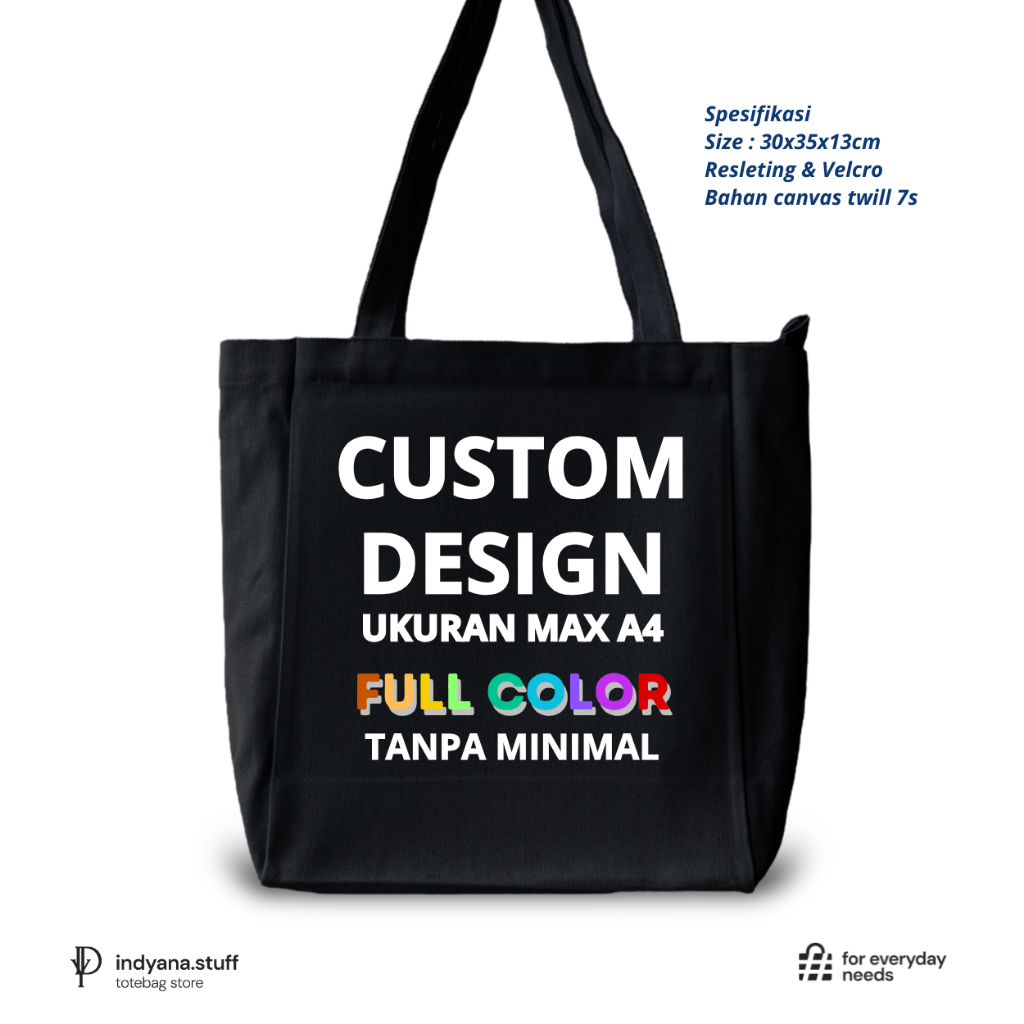 Jual INDYANASTUFF - TAS CUSTOM TOTE BAG KANVAS PREMIUM HITAM RESLETING - BEBAS CUSTOM SABLON ...