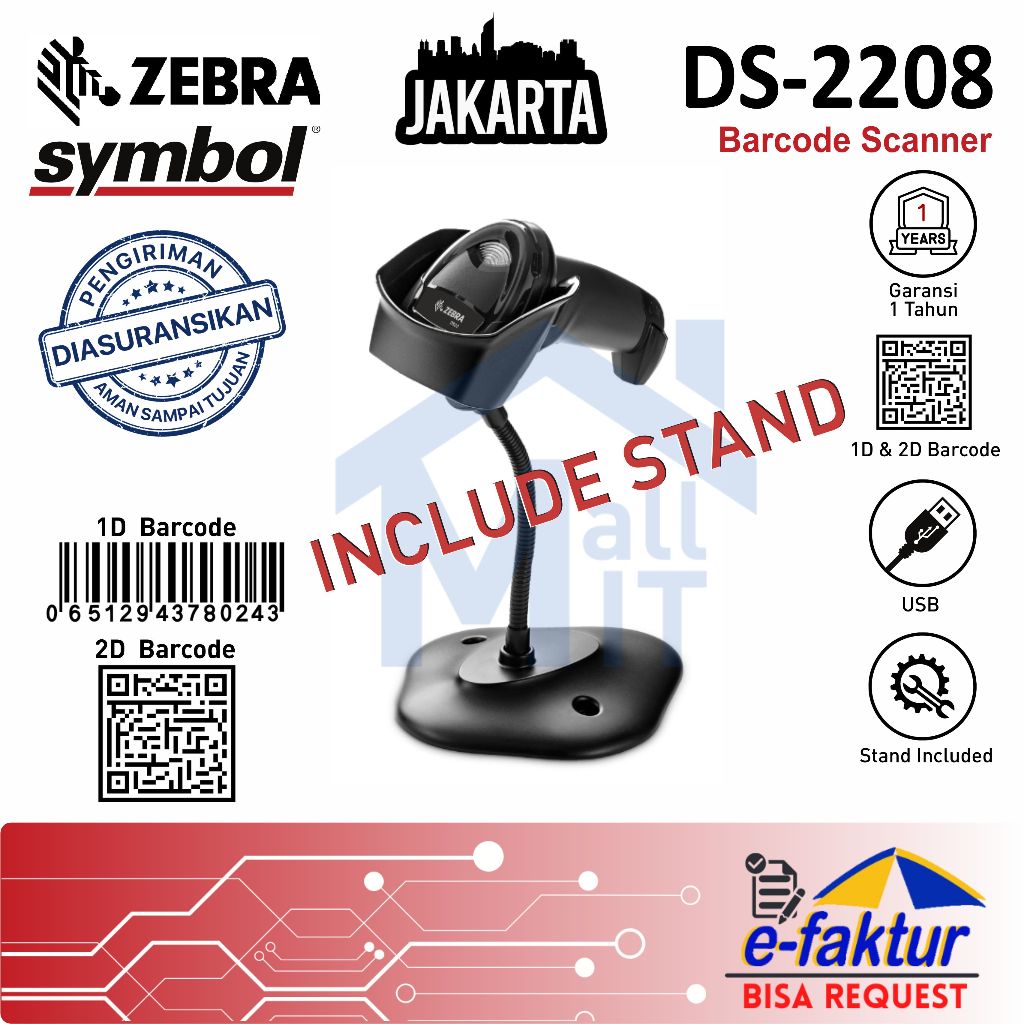 Jual MALLIT ZEBRA Barcode Scanner Symbol Zebra DS2208 DS-2208 DS 2208 ...