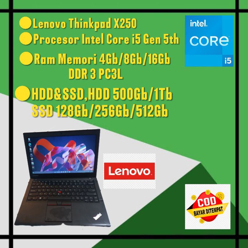 Jual Laptop Lenovo Thinkpad X250 intel Core i5-5300U Ram 4Gb/8Gb/16Gb ...