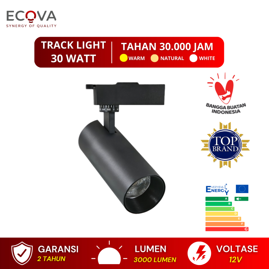 Jual Ecova - Lampu LED Track Light Spotlight 30 Watt | Black | Shopee ...