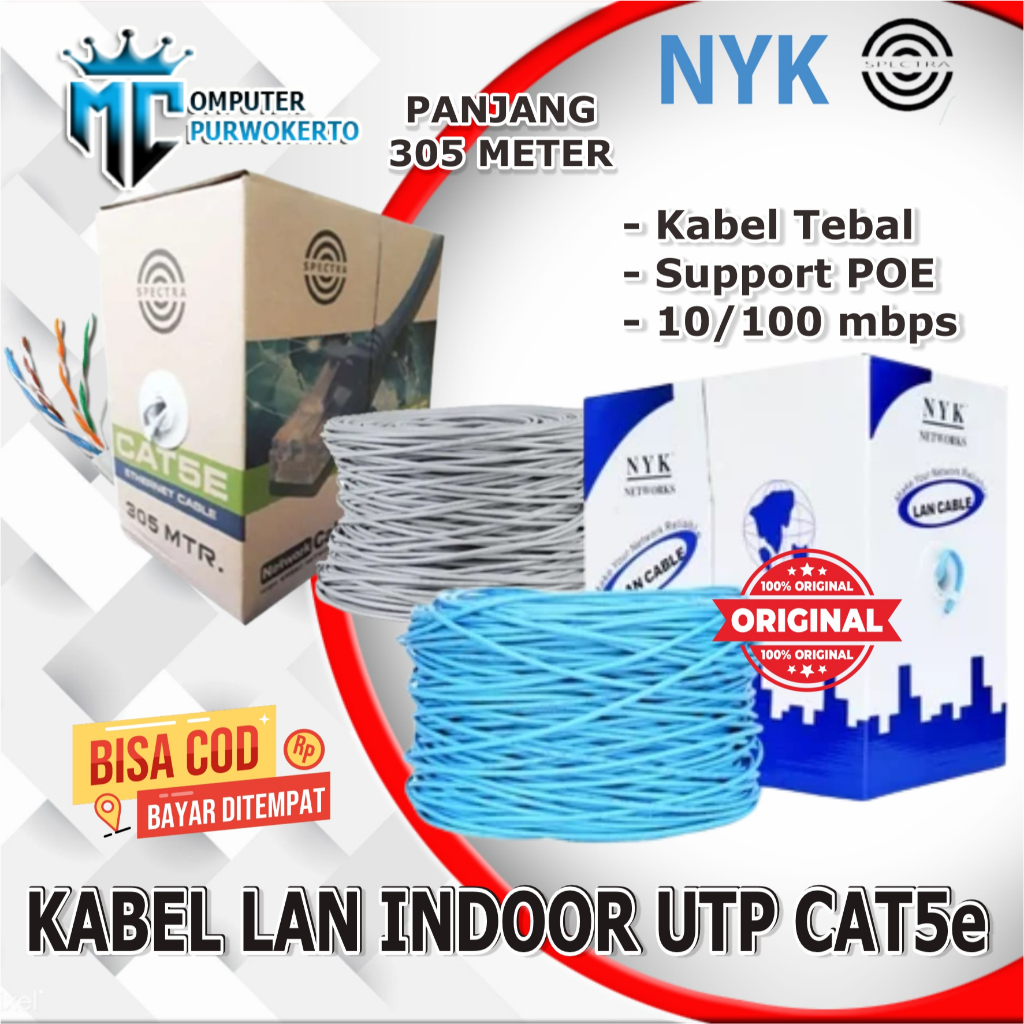 Jual Kabel Lan NYK Cat 5 5A UTP Indoor Roll 305M - Cable RJ45 305 Meter | Shopee Indonesia
