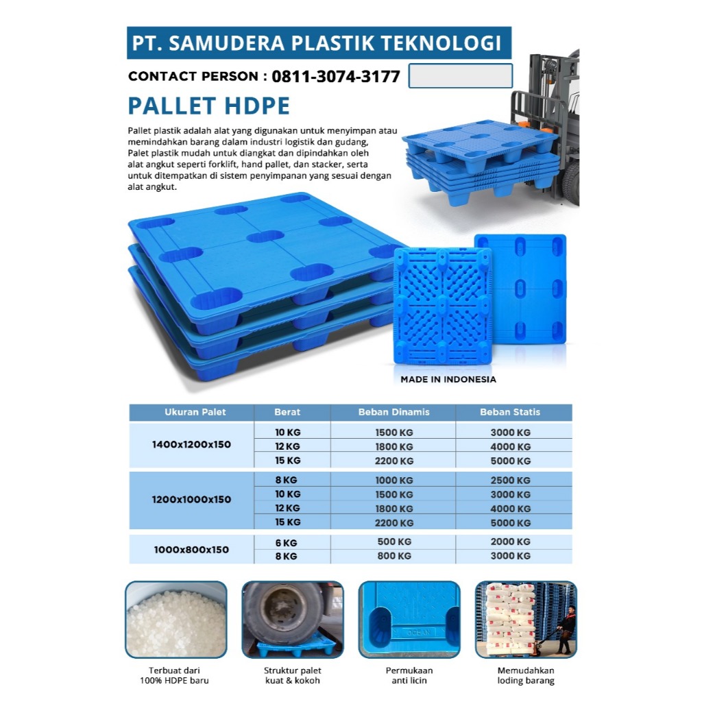 Jual Palet Plastik Murni HDPE Ukuran 120cm*100cm*15cm Berat 8kg Plastic ...