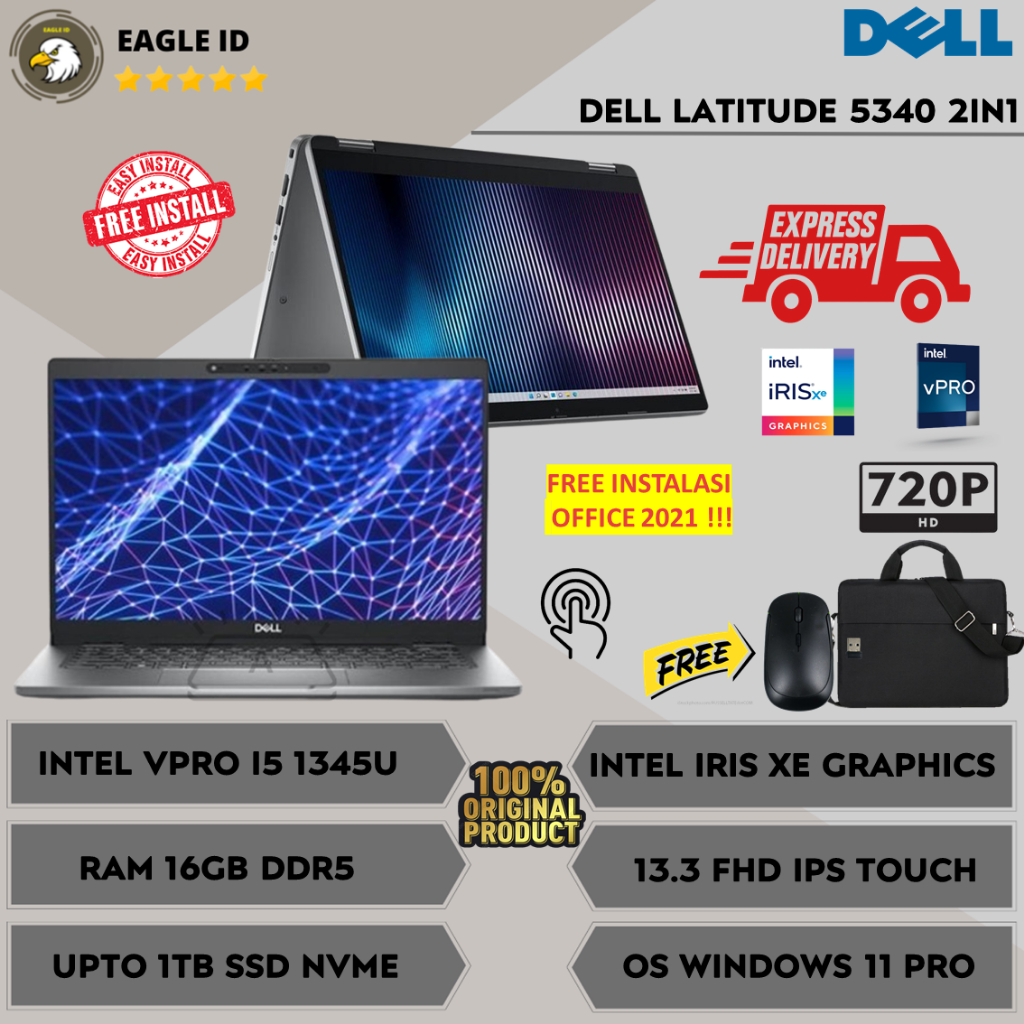 Jual DELL LATITUDE 5340 2IN1 INTEL VPRO I5 1345U RAM 8GB DDR5 1TB TOUCH ...