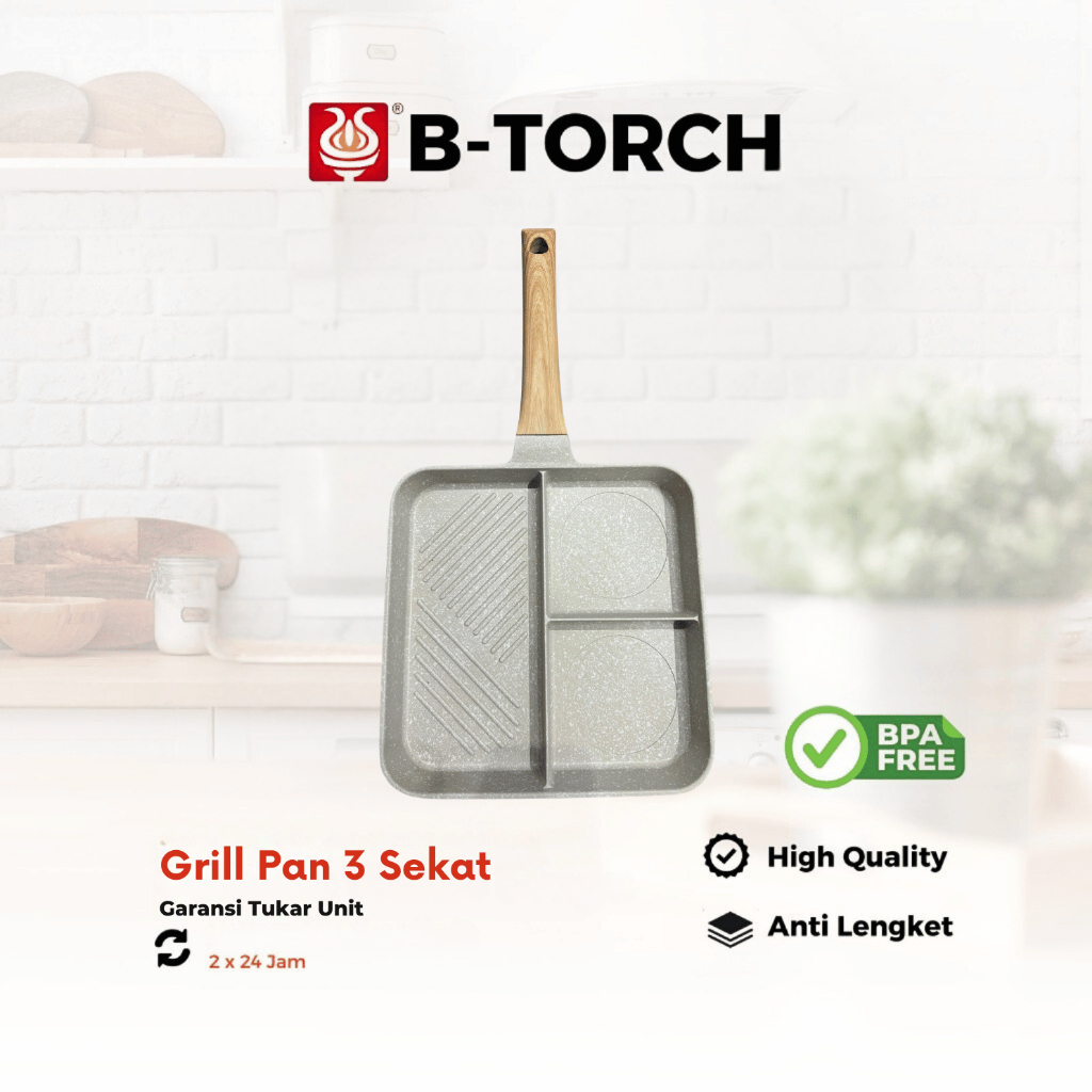 Jual B-TORCH Panci Grill Pan Nonstick 3 in 1 ALAT PANGGANG 3 SEKAT Anti ...