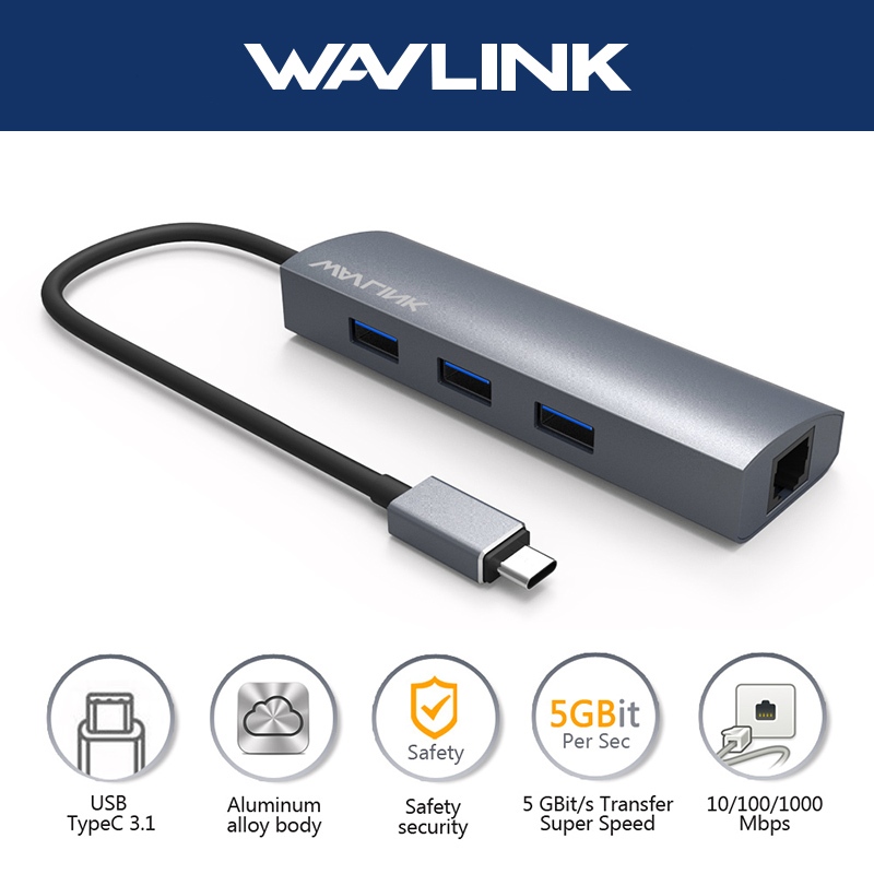Jual WAVLINK Hub USB 3.0 3 Port Dengan Adaptor Gigabit Ethernet ...