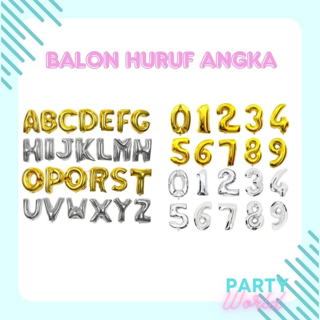 Jual Balon Huruf A-Z Angka 0-9 Balon Pesta Foil Warna Gold Silver Balon ...