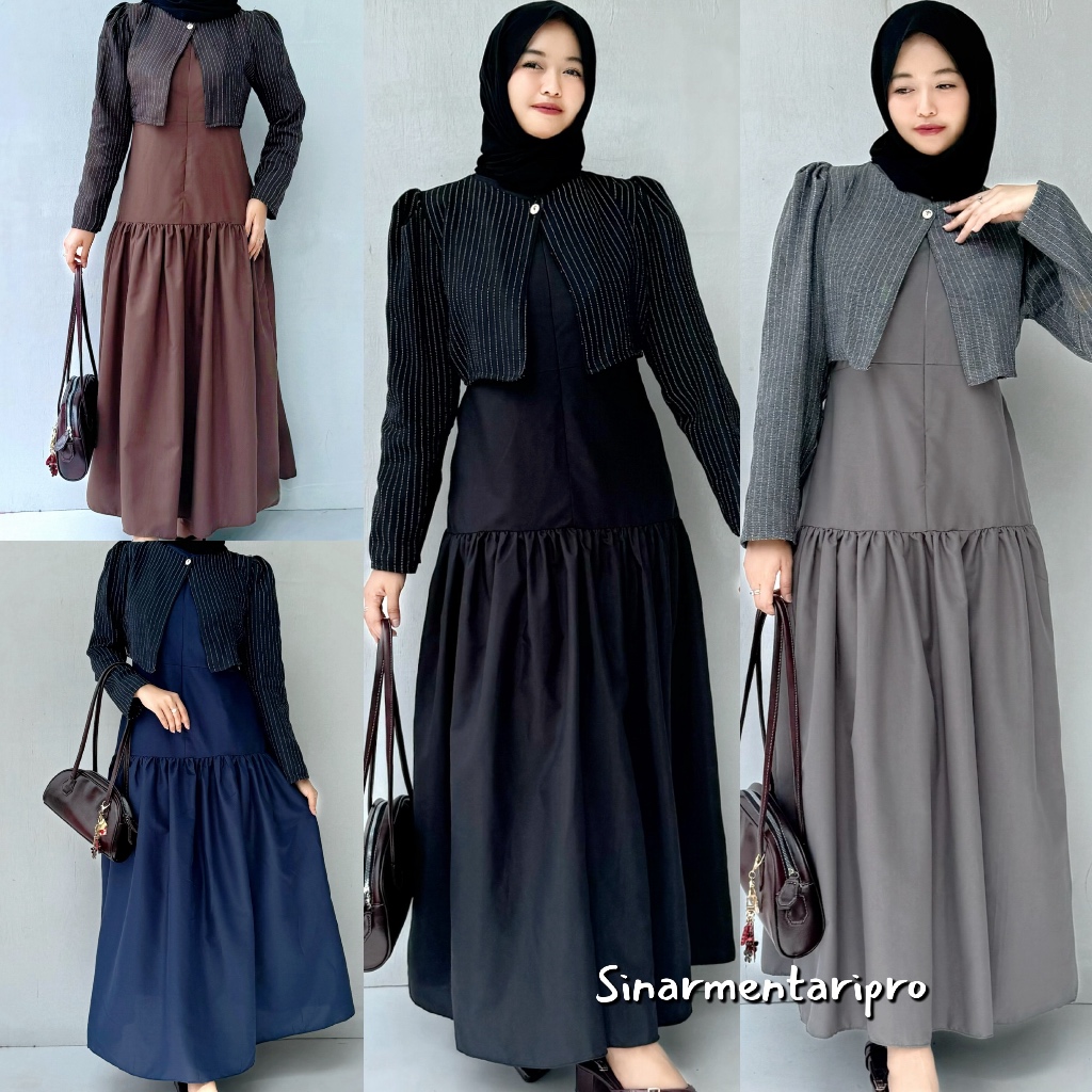 Jual ZUMI - Gamis One Set Blazer Semiwol | Shopee Indonesia