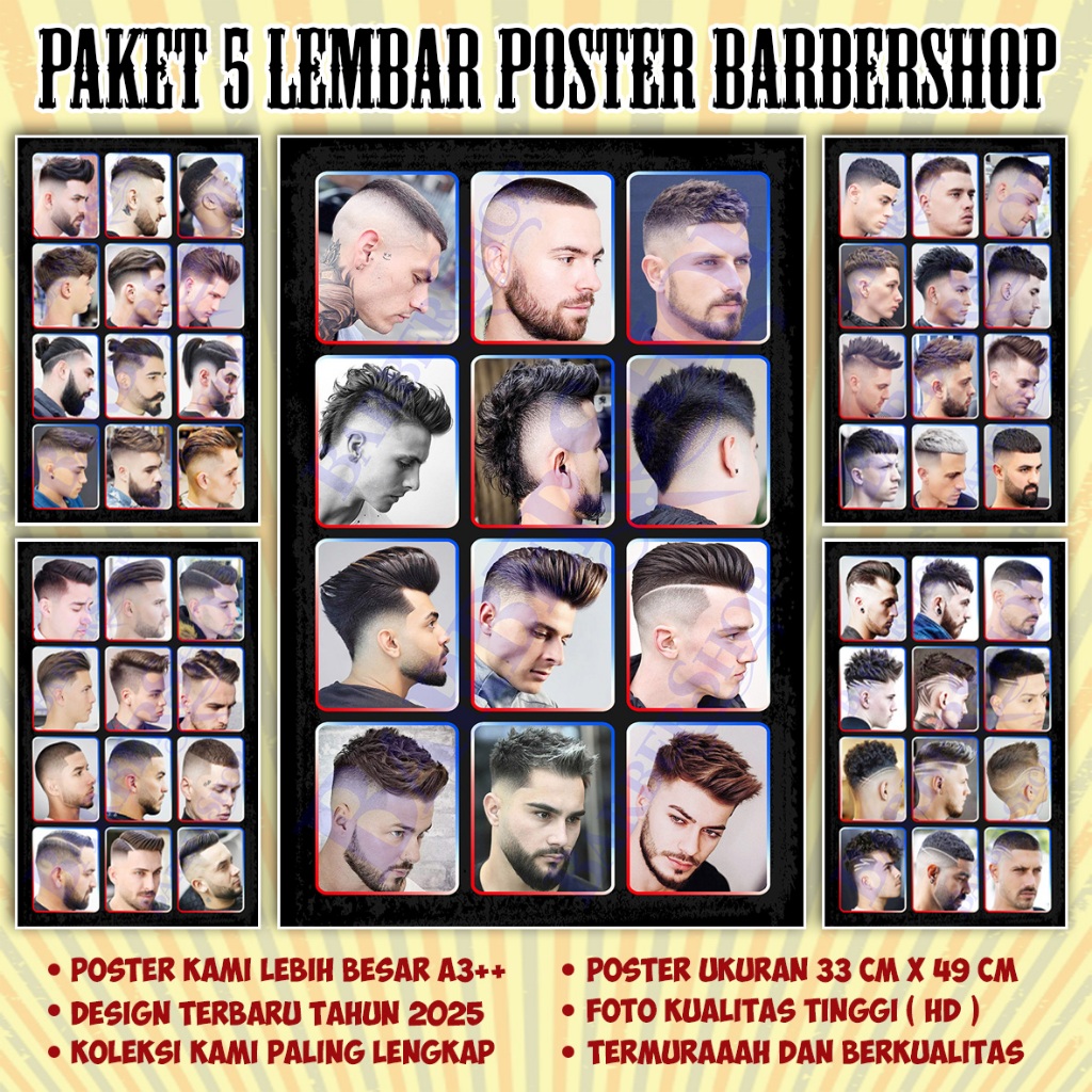 Jual Poster Model Rambut Terbaru Barbershop - Paket 5 Lembar Poster ...