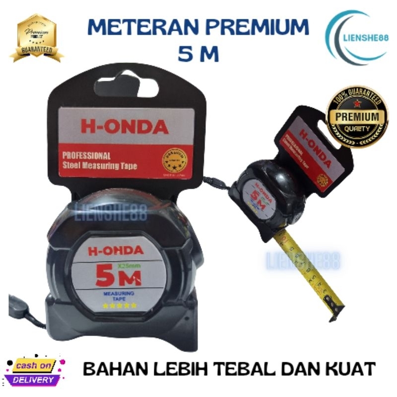Jual METERAN OTOMATIS PREMIUM METERAN AUTO STOP TEBAL HITAM H-ONDA 5M ...