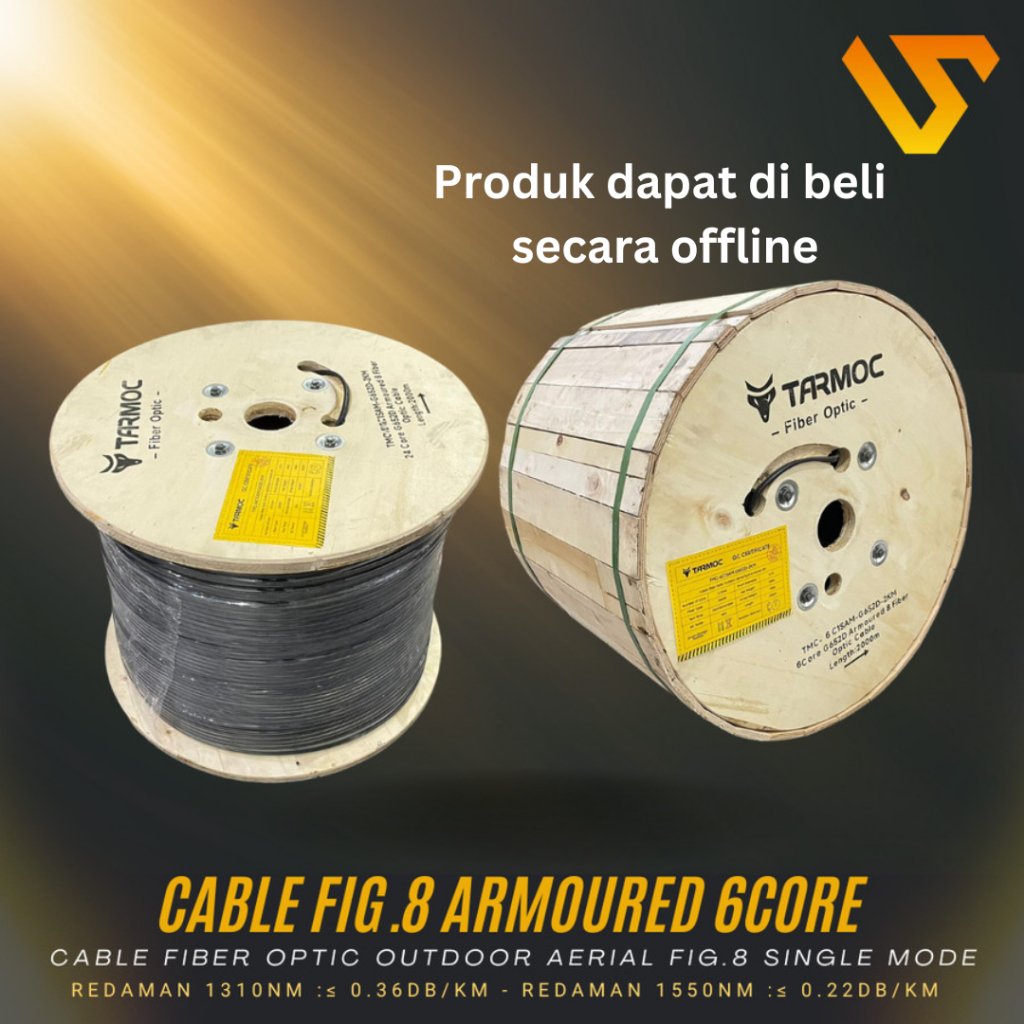 Jual Tarmoc Fiber Optic Cable Fig 8 Armoured 6 Core 2000m | Kabel Fiber ...