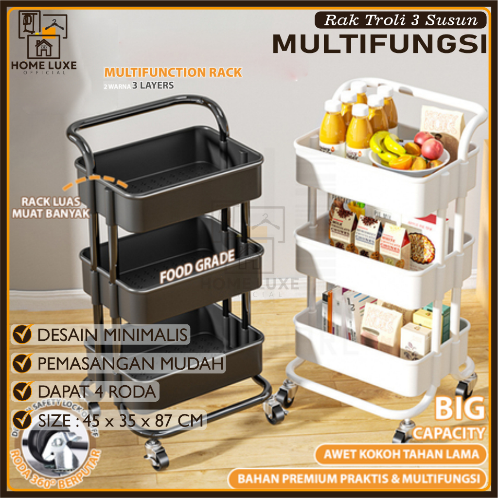 Jual HOMELUXE Rak Troli Susun Serbaguna Rak Dapur Dorong Besi Stainless Steel dengan Roda dan ...