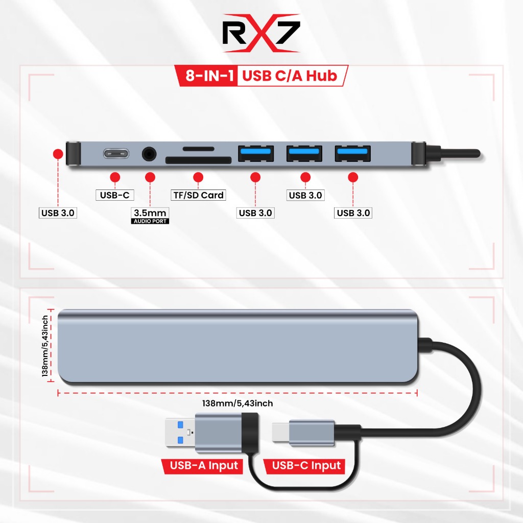 Jual USB HUB RX7 3.0 8in1 TYPE C TO USB 4 + SD + TF CARD READER ...
