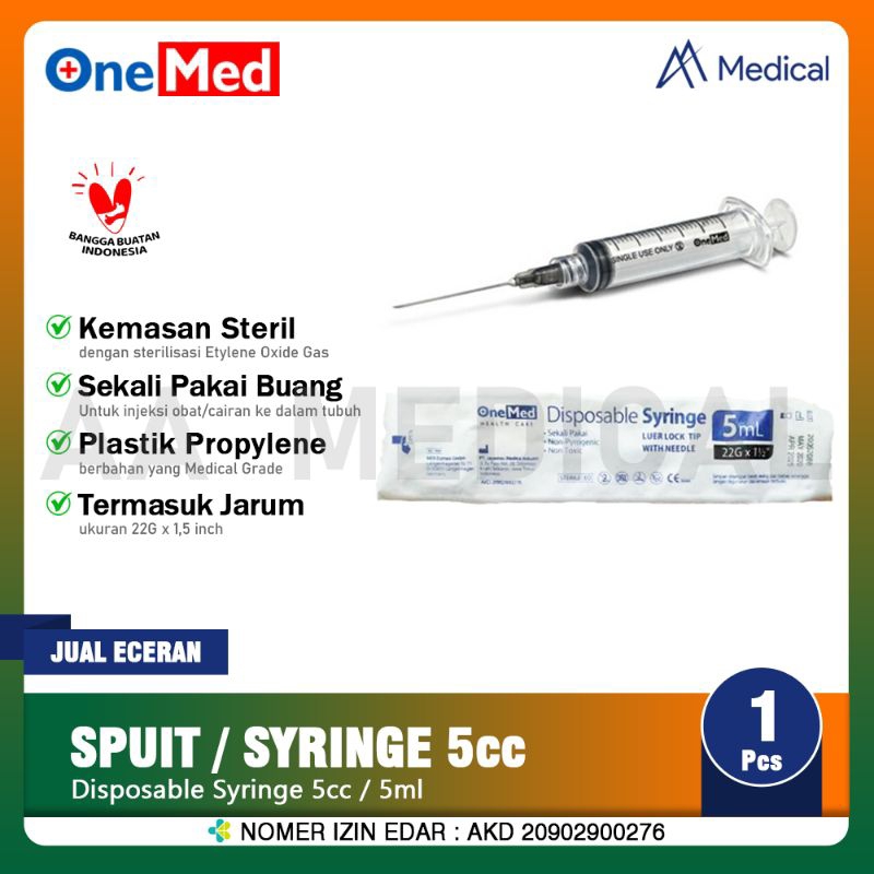 Jual Spuid 5cc 5ml 22G x 1 1/2" Onemed harga perpcs | Shopee Indonesia