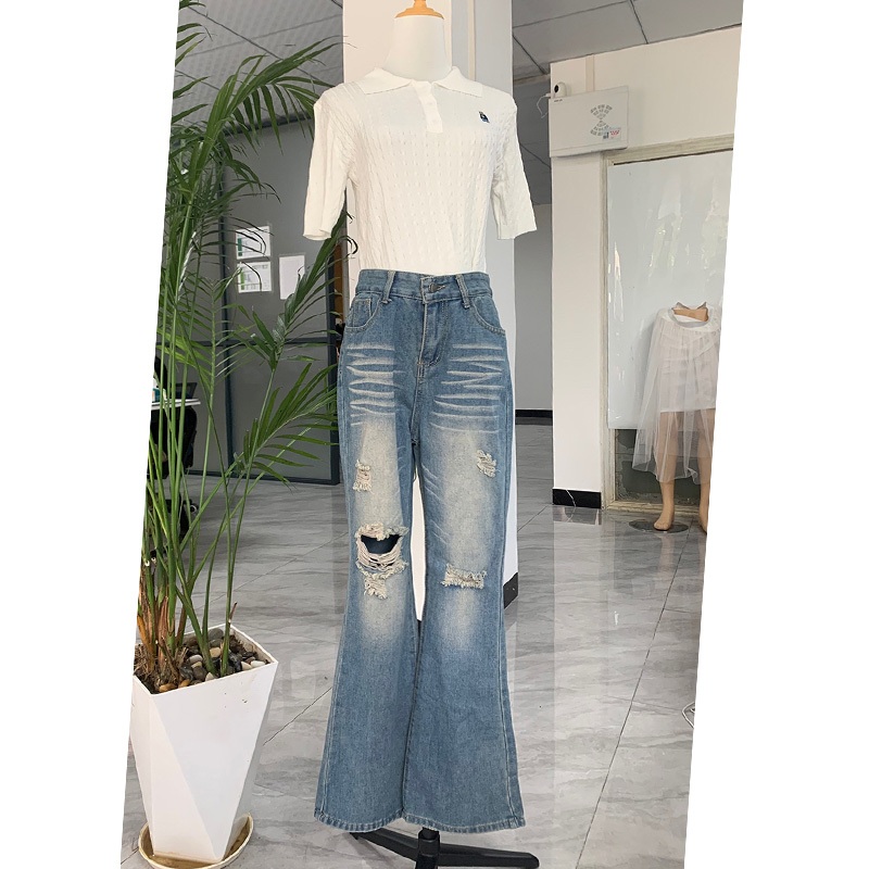 Jual Keygirl Cutbray highwaist loose jeans baggy celean Oversize Biru ...