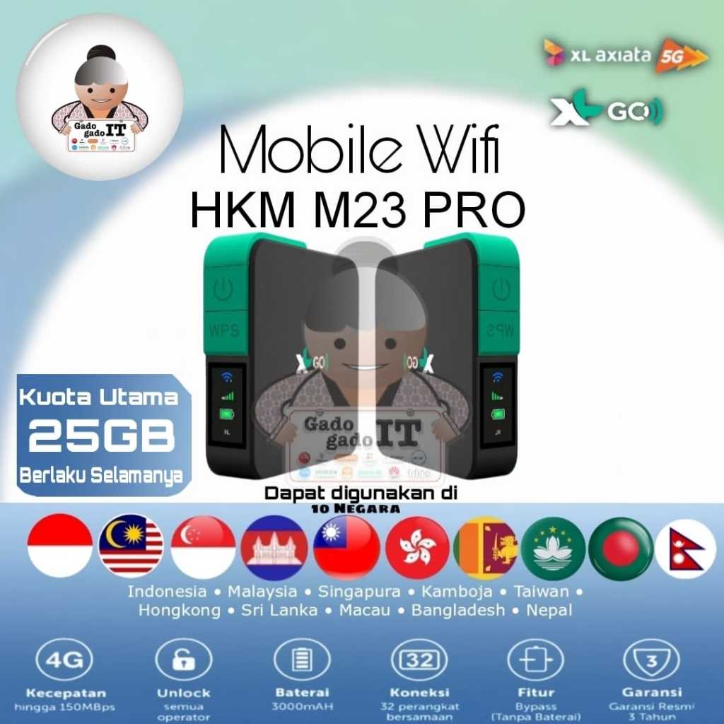Jual XL GO MiFi N3 HKM M23 Pro XL Modem WiFi Router 4G Free Kuota 25GB | Shopee Indonesia