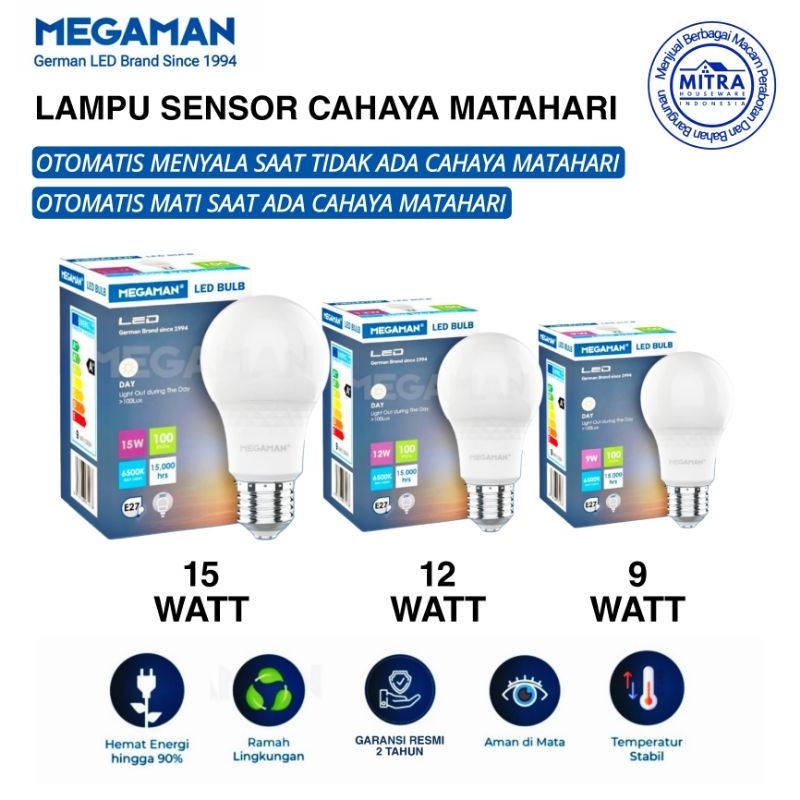 Jual LAMPU SENSOR CAHAYA MATAHARI LED MEGAMAN 6500K | Shopee Indonesia