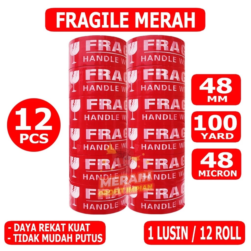 Jual Lakban Fragile Merah 100 Yard - Lakban Fragile MPI 48 mm x 100 ...