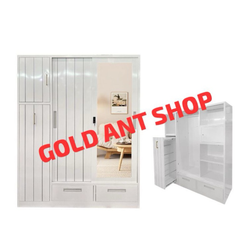 Jual Lemari Pakaian Besi Hijab 4 Pintu Sliding Laci Kaca / Lemari ...
