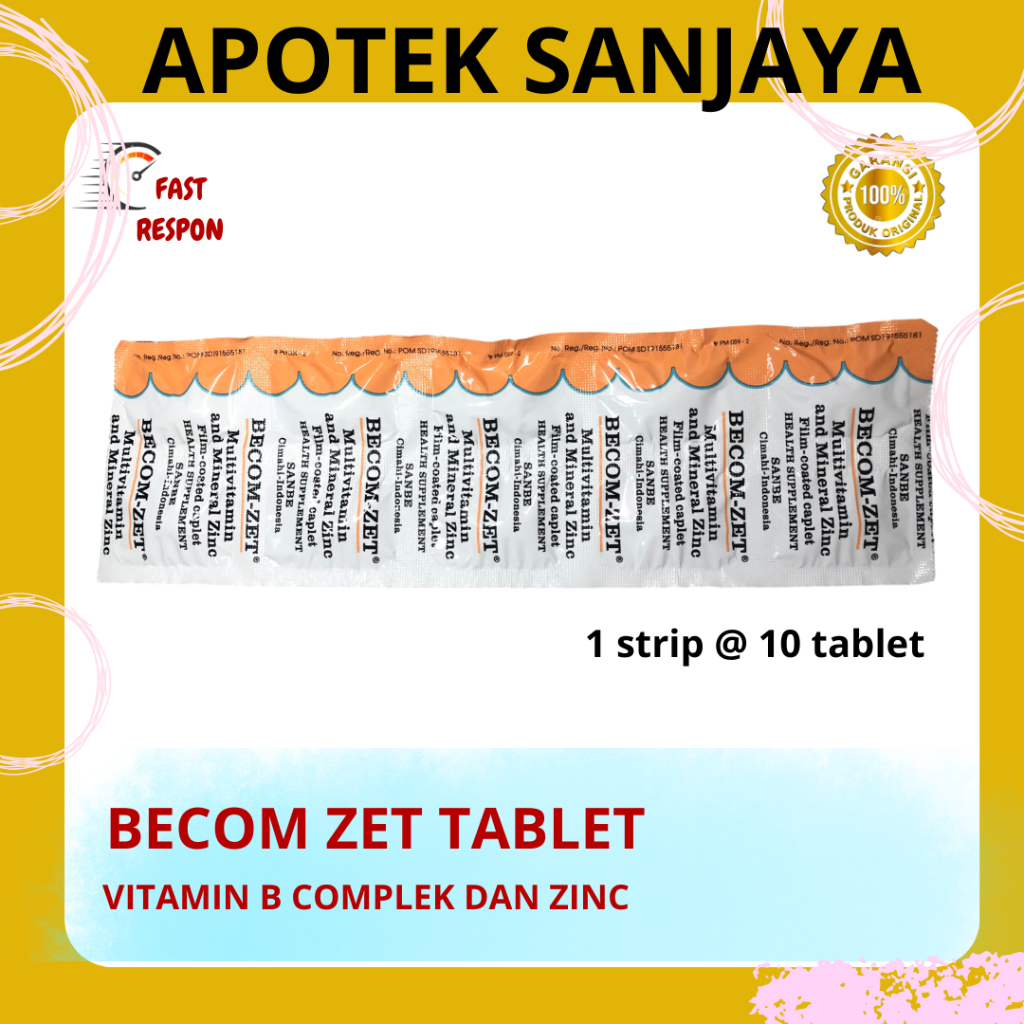 Jual BECOM ZET TAB / 10 TABLET / VITAMIN B COMPLEX C DAN ZINC / TAMBAH ...
