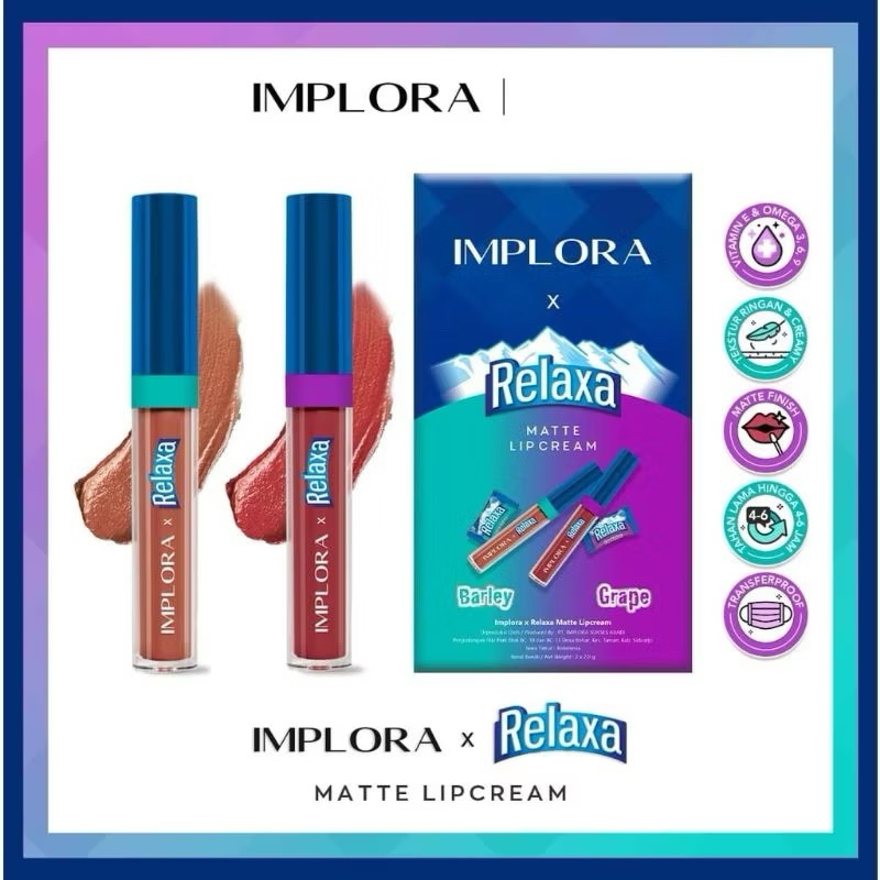 Jual Implora X Relaxa Matte lip cream (barley & grape) fresh dan segar ...